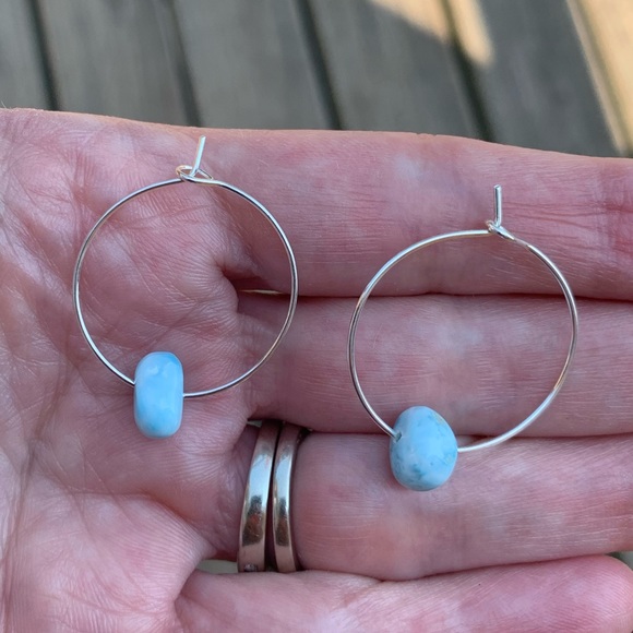 Wave of Life | Jewelry | Genuine Larimar Hoop Earrings | Poshmark